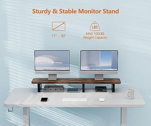 ErgoFocus Large Wood Monitor Stand, 39-inch Long Dual Monitor Riser with Storage Space