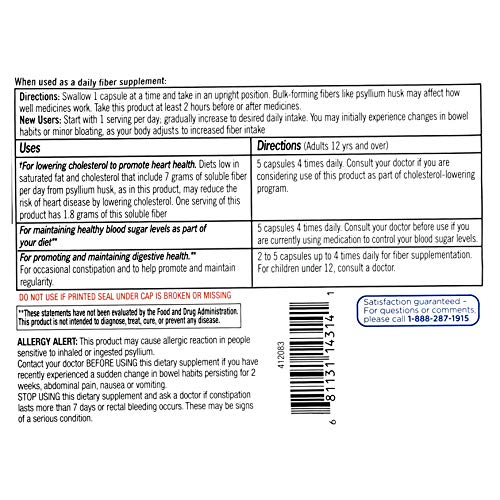 Equate Daily Multi-Benefit Psyllium Fiber Capsules, 300 Ct