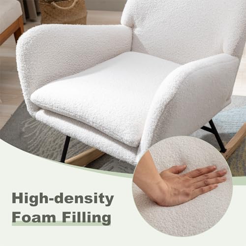 HForesty Teddy Rocking Chairs, Glider Chair for Nursery with Armrests, Upholstered Velvet Nursery Chair with Headrest, Glider Rocker with Backrest, Comfy Chair for Bedroom, Living Room, Kitchen
