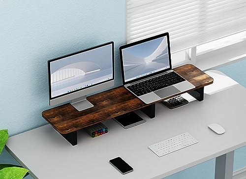 ErgoFocus Large Wood Monitor Stand, 39-inch Long Dual Monitor Riser with Storage Space