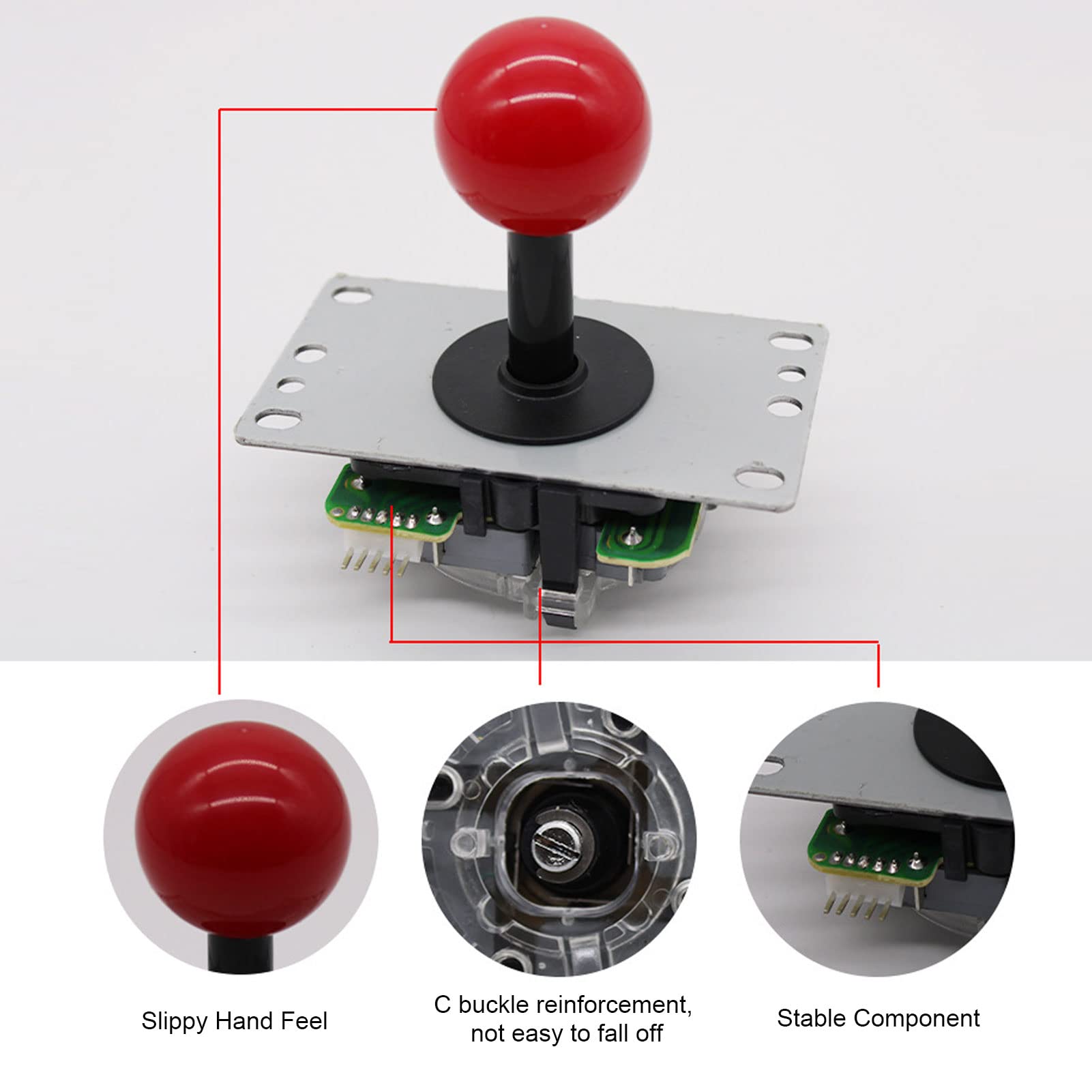 Joystick, Rocker & Ball & Spacer, Game DIY kit Replacement Parts, Pin Circuit Board with Ball for (61.82 x 84.49 x 102.16mm) (Red)