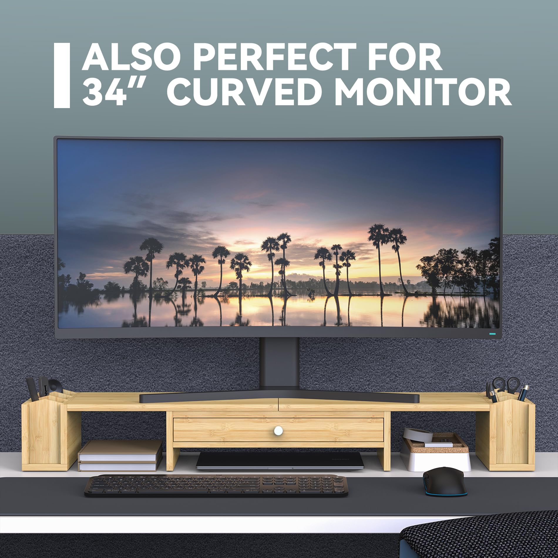 WELL WENG Monitor Riser for 2 Larger Monitors,Dual Monitor Stand with Drawer,Painted