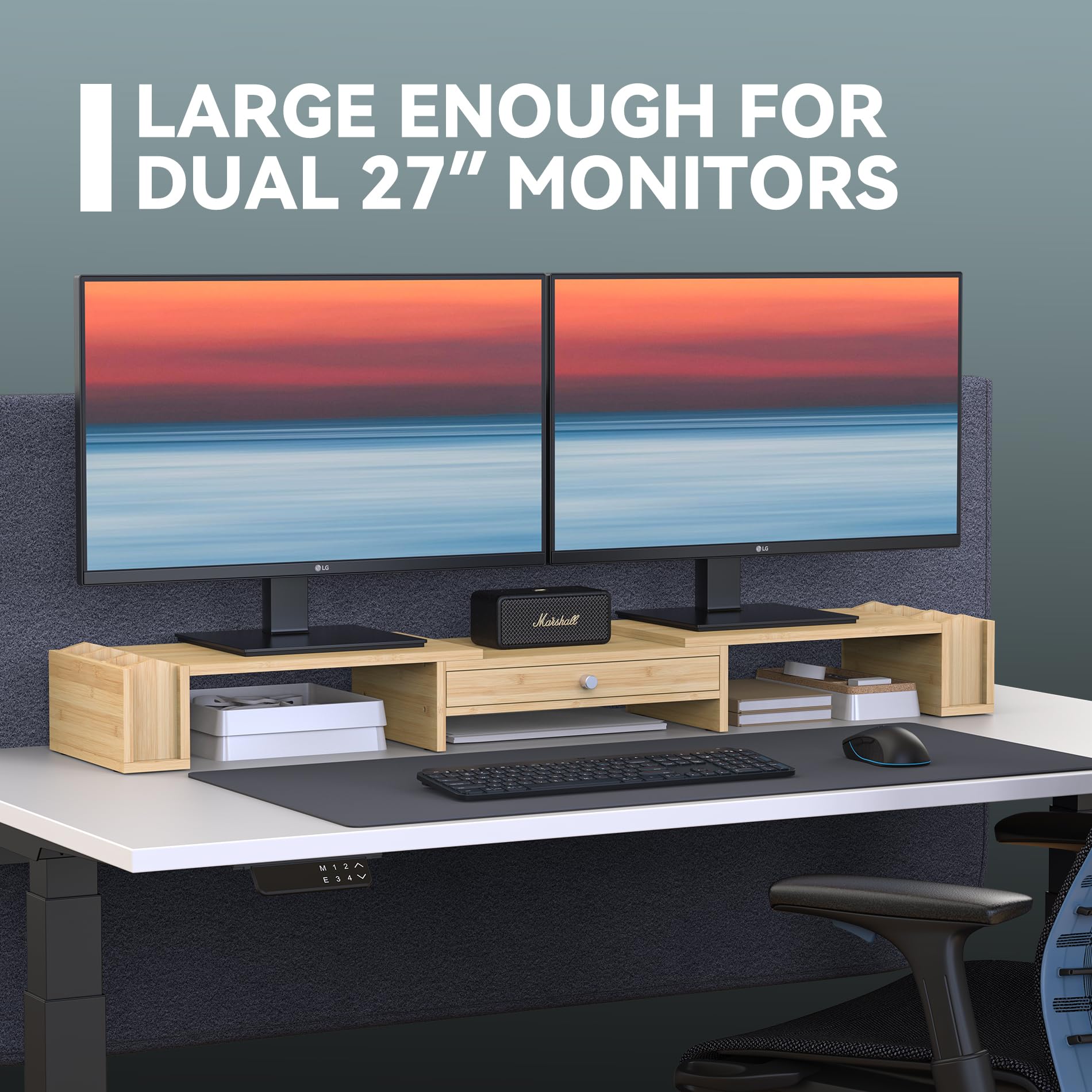 WELL WENG Monitor Riser for 2 Larger Monitors,Dual Monitor Stand with Drawer,Painted