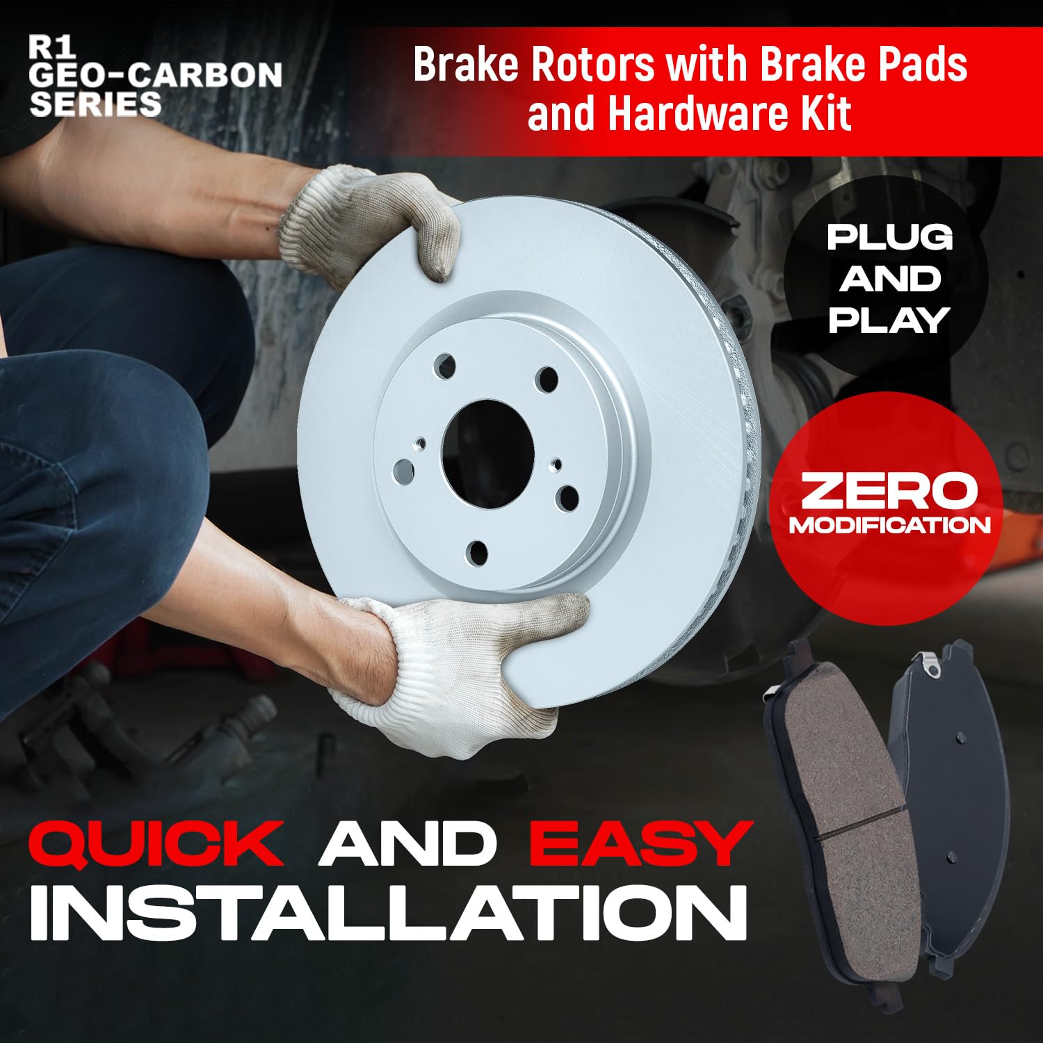 R1 Concepts Rear Brakes and Rotors Kit |Rear Brake Pads| Brake Rotors and Pads| Euro Ceramic Brake Pads and Rotors| Hardware Kit WDTH1-67011