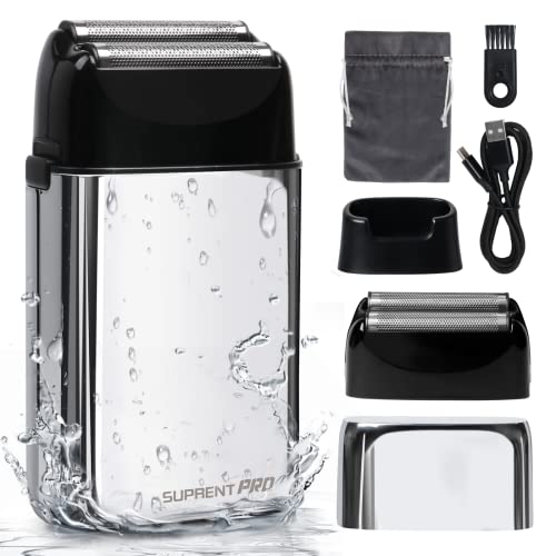 SUPRENT Professional Double Foil Shaver for Barbers,Electric Rechargeable Balding Head Shaver for Men,Bump-Free Shaving with 2 Replacement Shaver Head,Barber Supplies,120Min Runtime,IPX6 Washable