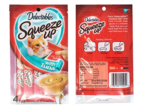 Delectables Squeeze Up Hartz Cat Treats Variety Pack Bundle of 3 Flavors (Tuna, Chicken, Tuna & Shrimp; 2.0 oz Each)