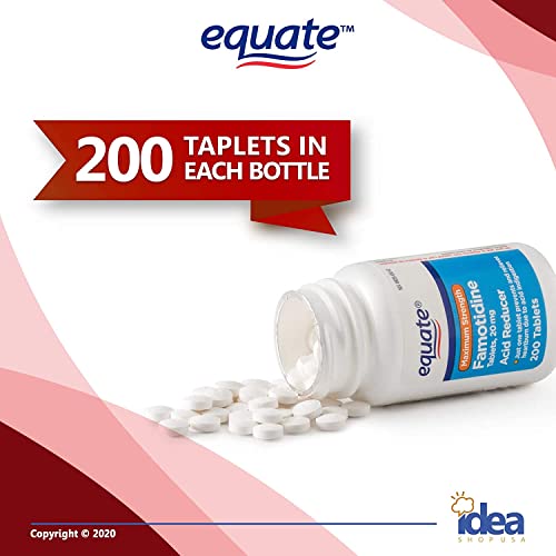 Equate Famotidine Tablets, 20 mg, Maximum Strength, Acid Reducer for Heartburn Relief, 200 Ct (2 Pack) +"Say"NO" to Indigestion and Heartburn" Better Idea Guide