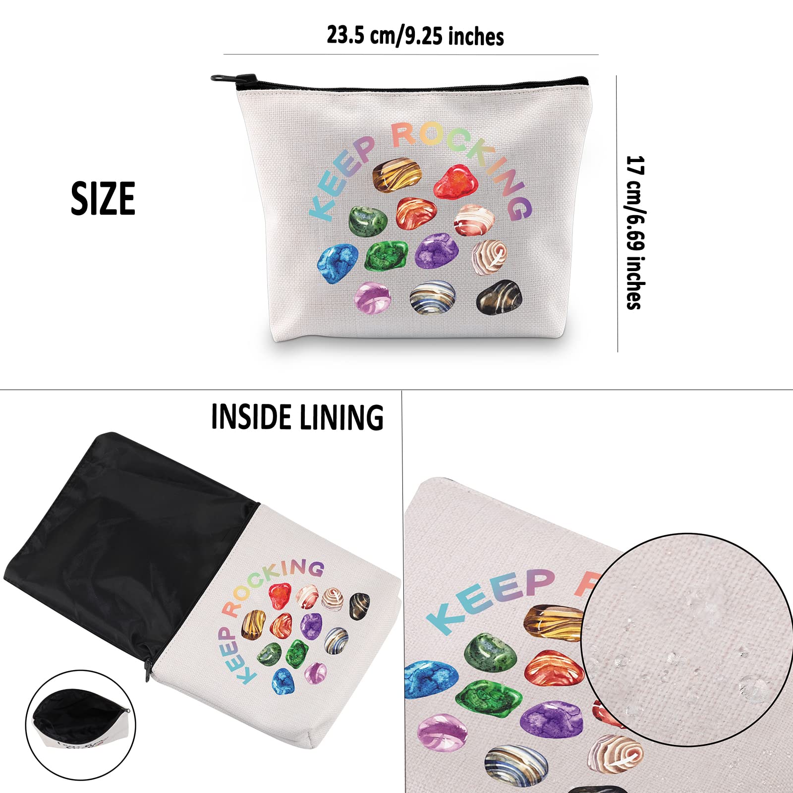 G2TUP Geologist Gift Keep Rocking Makeup Bag Geology Cosmetic Bag Rock Mineral Collector Gift Geology Lover Gift Zipper Travel Bag (Keep Rocking White Bag)