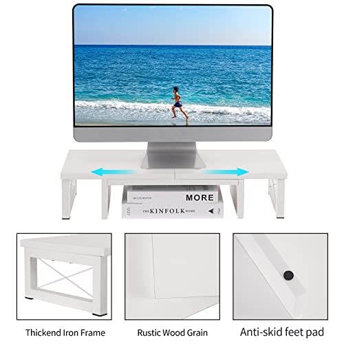 Giikin Dual Monitor Stand Riser - Office Desktop Organizer, Angle & Length Adjustable, 3 Shelf, Multifunctional Stand for Computer, Laptop, PC, TV (White)