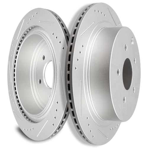 Mniofexk 2pcs Disc Brake Rotor Set Rear Left Driver and Right Passenger Side Silver G3000 Casting Performance Drilled and Slotted E80334301CP