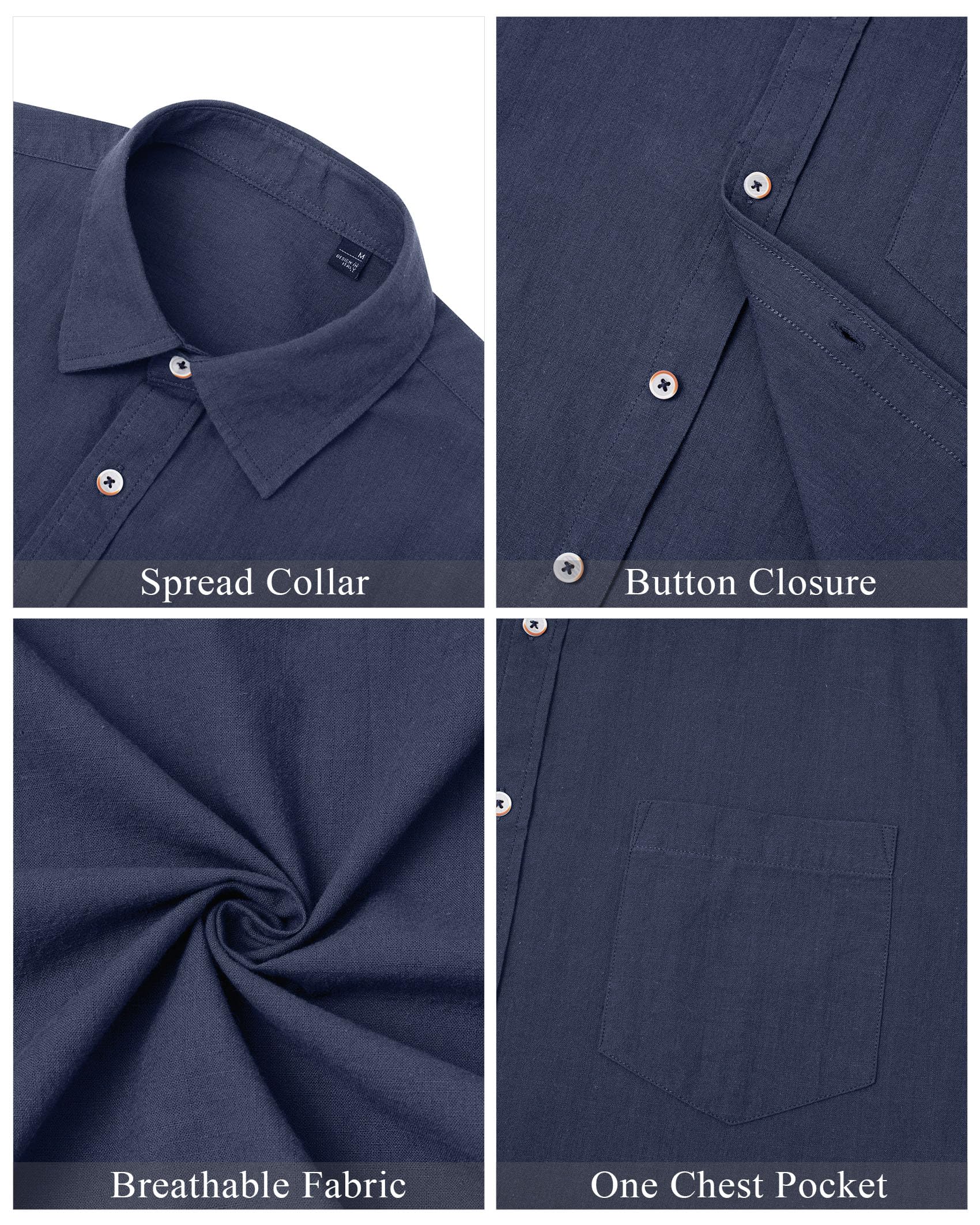 J.VER Men's Casual Button Up Linen Shirts Solid Long Sleeve Work Shirt Loose Fit Vacation Shirts with Pocket Navy Blue X-Large