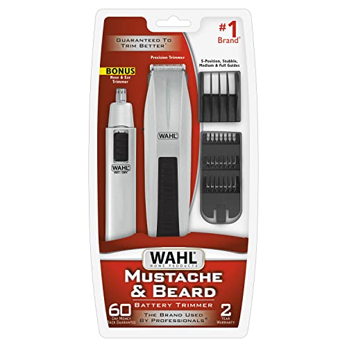 Wahl Mustache and Beard Battery Operated Beard Trimming kit for Mustaches, Beard, Neckline, Light Detailing and Grooming with Bonus Nose & Ear Trimmer β Model 5537-420