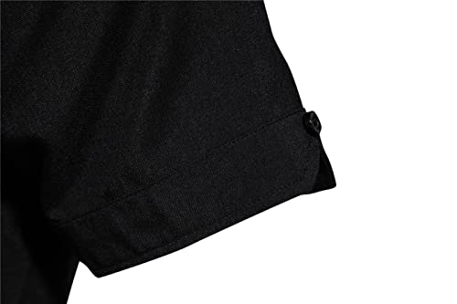 DELCARINO Men's Short Sleeve Button Up Linen Shirts Summer Casual Pocket Beach Shirts Black Small
