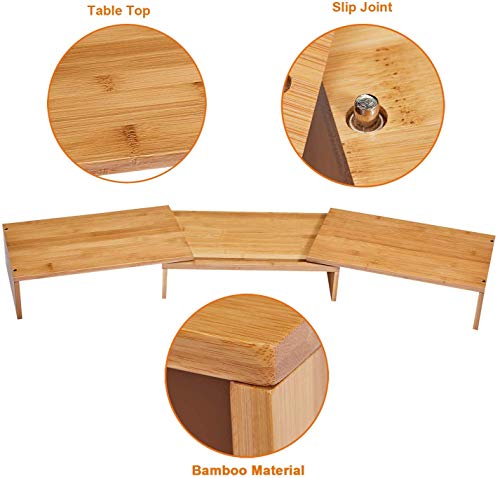 Dual Monitor Stand Riser,3 Shelf Screen Stand with Adjustable Length and Angle,Desktop Stand Storage Organizer for Laptop Computer, TV, PC, Printer, Multi Media Speaker-Bamboo Burlywood by HUVIBE