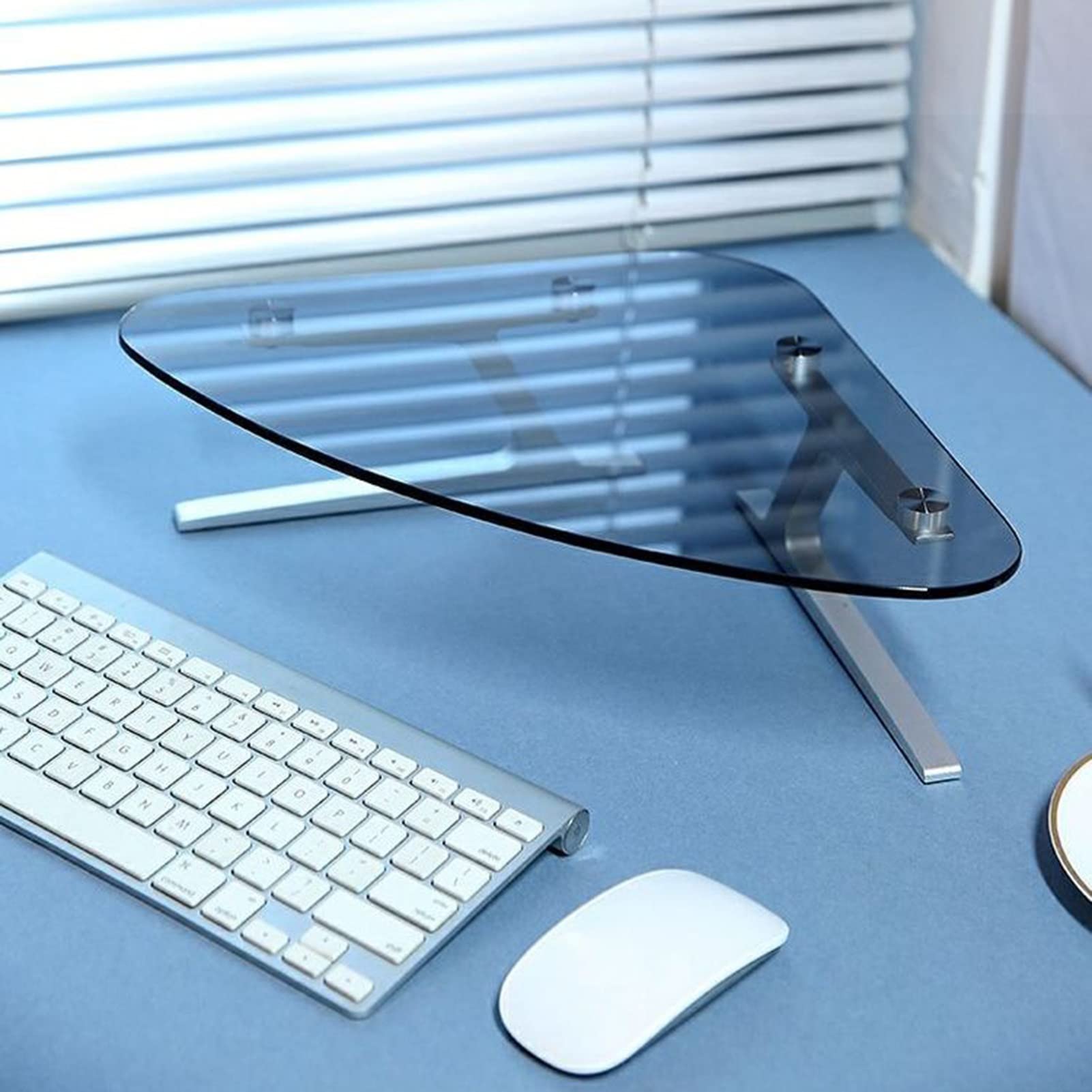 Toughened Glass Triangle Monitor Stand, Strong Load-Bearing Computer Monitor Riser, Laptop Corner Monitor Stand, Glass Screen Elevation Shelf
