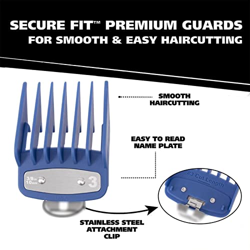 10 Pack Clipper Guards Cutting Guides Compatible with Wahl Clipper with Metal Clip/Color Coded-from 1/16 Inch to 1 Inch(1.5-25mm),Fits All Full Size Compatible with Wahl Clippers