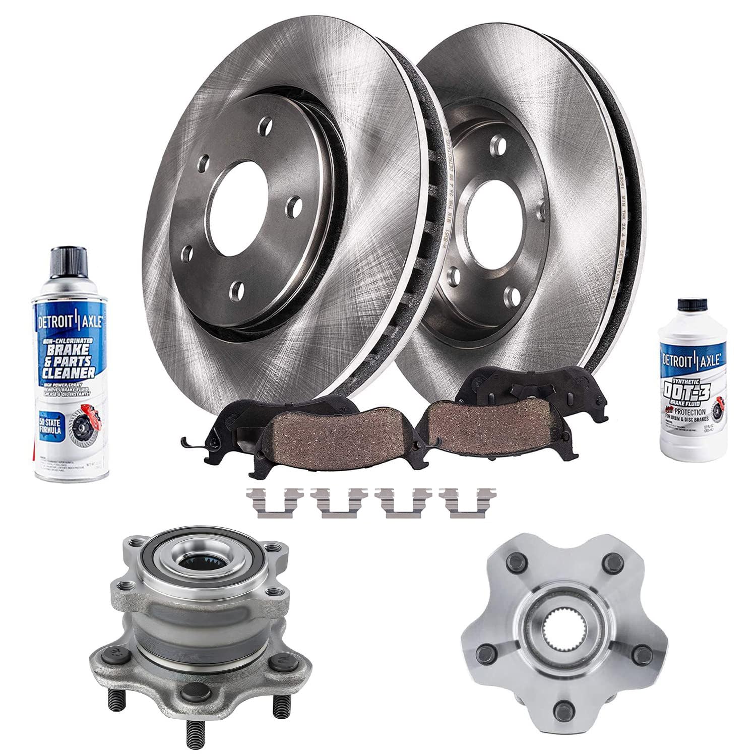 Detroit Axle - AWD Rear Disc Brake Rotors Ceramic Pads + Wheel Bearing Hubs Replacement for Infiniti JX35 QX60 Nissan Pathfinder Murano