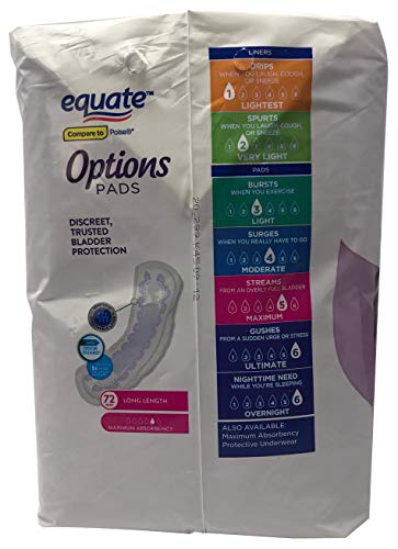 Equate Options Maximum Absorbency Long Length Pads, 72 Count