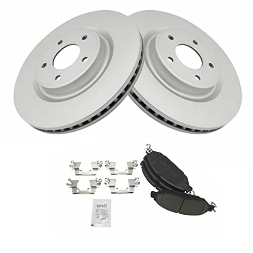 HDOZTOJI 4pcs Front Ceramic Brake Pad Set with Contact Point Grease and Hardware 2pcs Front G-Coated Brake Rotors Kit with Chemicals for Pathfinder for Murano for QX60 for JX35 BKA24557
