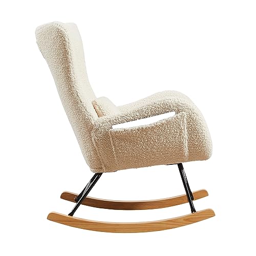 FEELLE Upholstered Nursery Rocking Chair - Comfy Modern Rocking Chair with Padded Seat, High Backrest, and Armrests for Living Room Bedroom Offices (Beige)