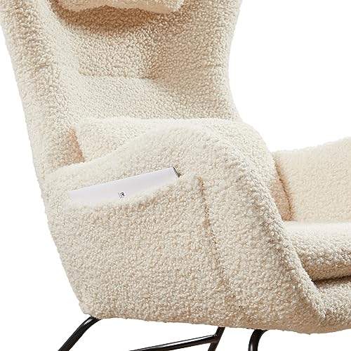 FEELLE Upholstered Nursery Rocking Chair - Comfy Modern Rocking Chair with Padded Seat, High Backrest, and Armrests for Living Room Bedroom Offices (Beige)