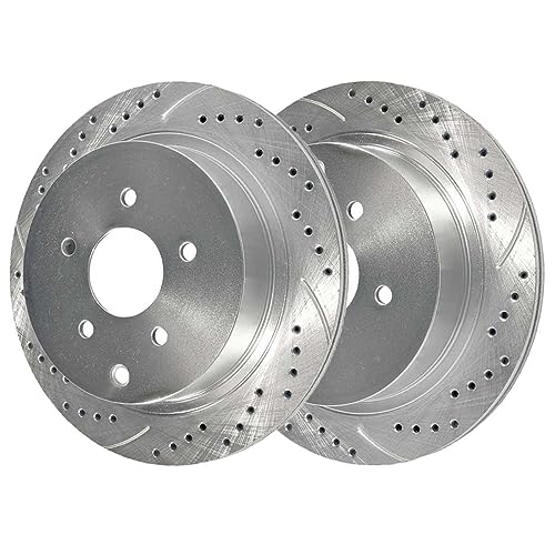 2pcs Disc Brake Rotor Set Rear Side Silver Zinc Plated Performance Drilled and Slotted PR41350DSZPR