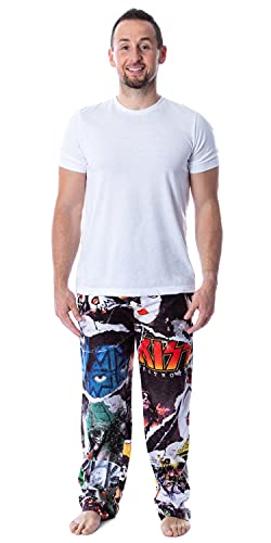 KISS Men's Rock Band Magazine Rip Photo Art Adult Loungewear Pajama Pants (Medium) Multi
