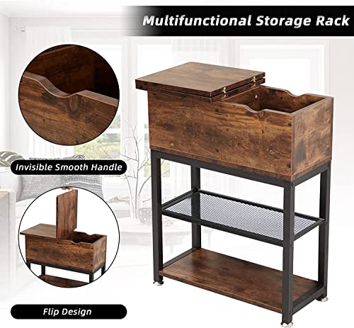 Side Table Living Room with Side Opening and Flip Top, 12" D x 24" W x 28" H, Narrow End Table Rustic End Tables with USB Ports and Outlets, Narrow Side Table(2 Pack)