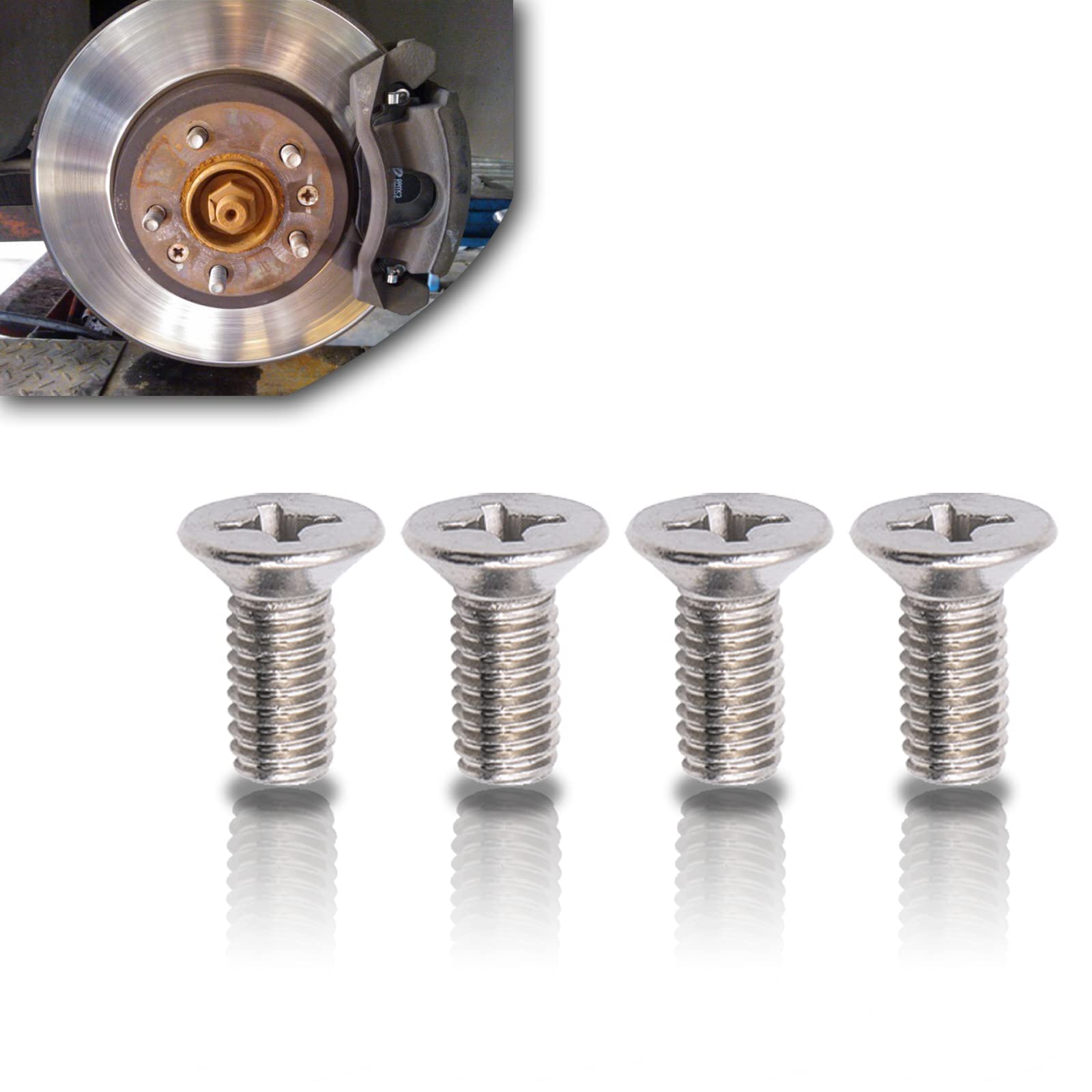 Dewkou 4 PCS Braking Disc Rotor Screws Kit, Stainless Front Rear Braking Set Bolts, Suitable for Honda Hyundai and Kia Models Best Alternative to Mazda (Silver)
