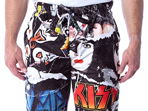 KISS Men's Rock Band Magazine Rip Photo Art Adult Loungewear Pajama Pants (Medium) Multi