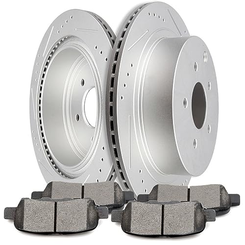 JXWNDPK Disc Brake Rotor and Ceramic Pad Set Kit Rear Side Performance Drilled and Slotted E80396201CP