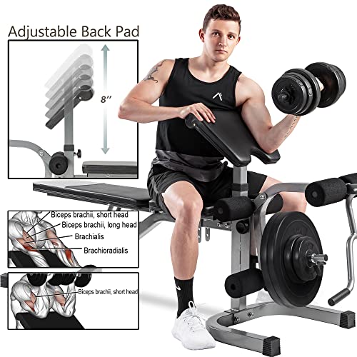 Merax Weight Bench with Leg Extension - 6+3 Positions Adjustable Olympic Utility Benches with Preacher Curl Upgrade Design