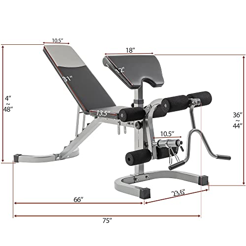 Merax Weight Bench with Leg Extension - 6+3 Positions Adjustable Olympic Utility Benches with Preacher Curl Upgrade Design
