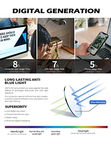 ANYLUV Blue Light Blocking Glasses Men Computer Gaming Glasses Rectangle Metal frame Anti Eyestrain UV400 Clear Lens