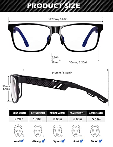ANYLUV Blue Light Blocking Glasses Men Computer Gaming Glasses Rectangle Metal frame Anti Eyestrain UV400 Clear Lens