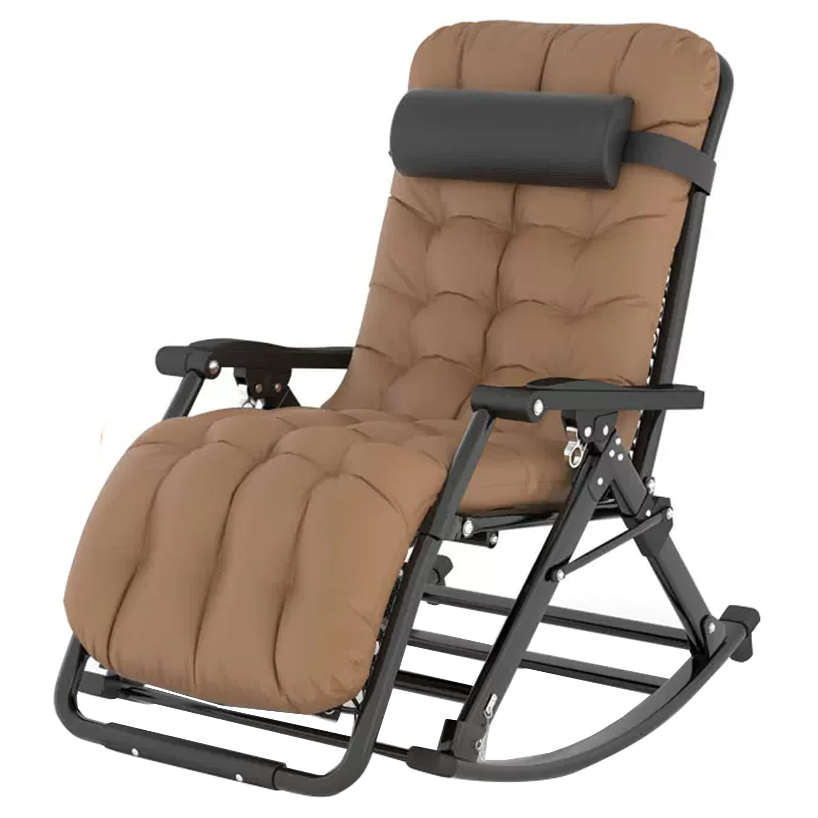 HAicom Foldable Rocking Lounge Chair, Patio Rocker Chair, Living Room Chair Outdoor Garden Furniture Patio Porch Rocker Relaxing Chair, Recliner Chair and Footstool