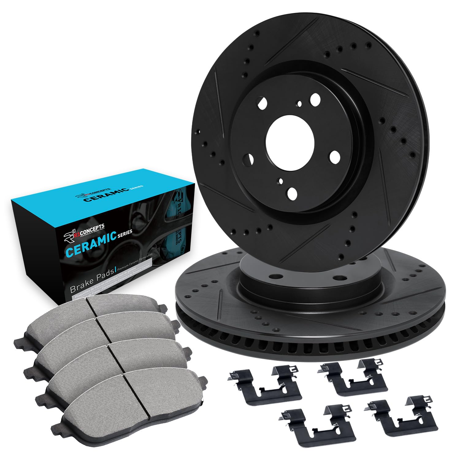 R1 Concepts Rear Brakes and Rotors Kit |Rear Brake Pads| Brake Rotors and Pads| Ceramic Brake Pads and Rotors |Hardware Kit - 1BC.67106.42