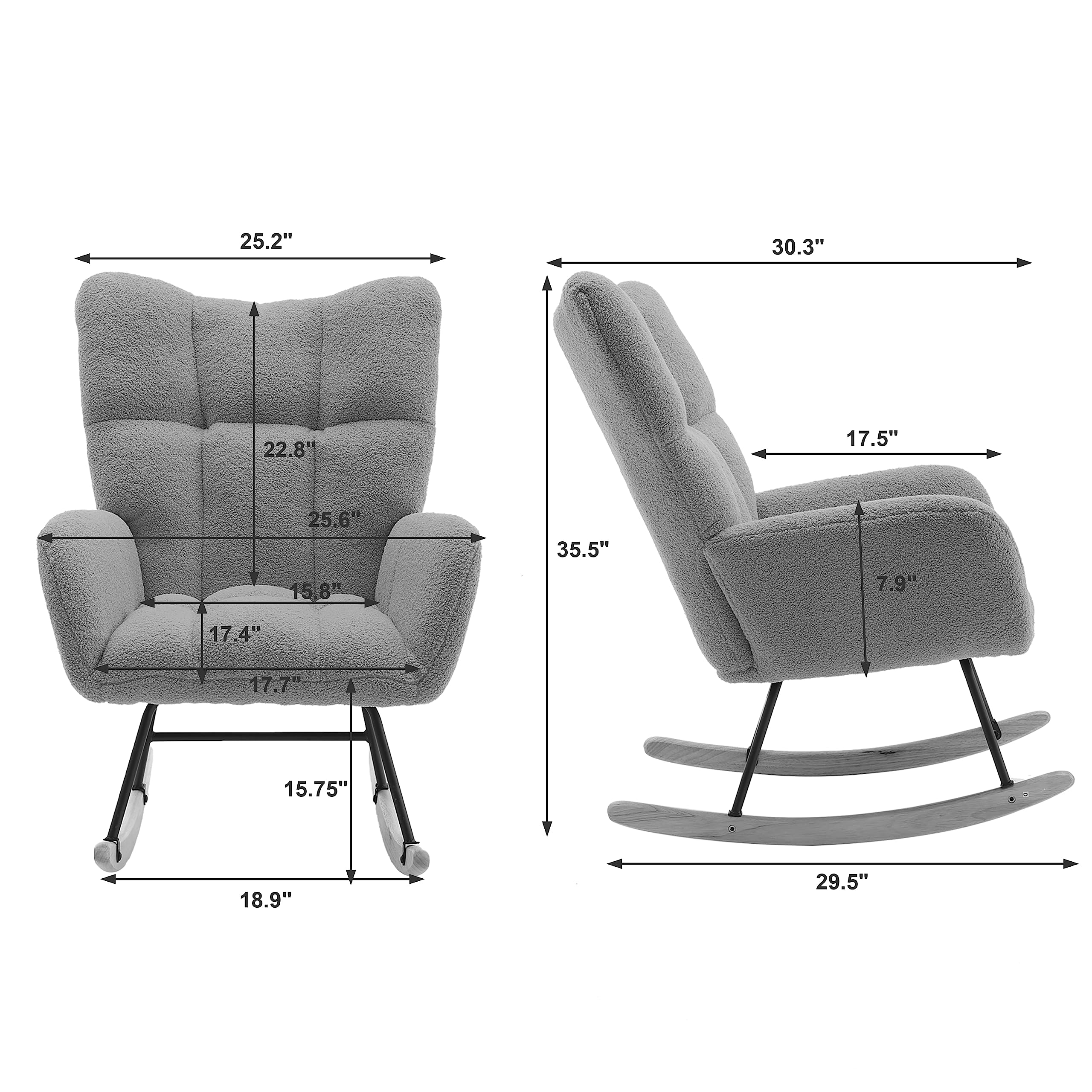 Lepfun, Soft Teddy Velvet Fabric Rocking Chair for Nursery, Comfy Wingback Glider Rocker with Safe Solid Wood Base for Living Room Bedroom and Balcony,Easy to Assemble,White
