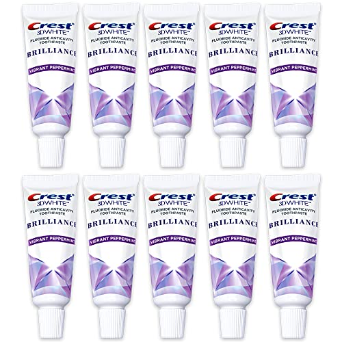 Crest 3D White Brilliance Toothpaste, Vibrant Peppermint, Travel Size 0.85 oz (24g) - Pack of 10