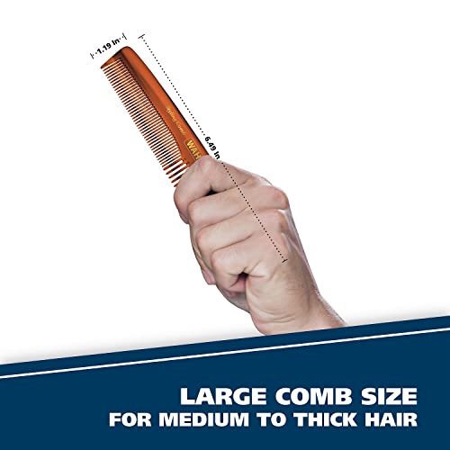 Wahl Beard, Mustache, & Hair Styling Comb for Men's Grooming - Handcrafted & Hand Cut with Cellulose Acetate - Smooth, Rounded Tapered Teeth - Model 3328