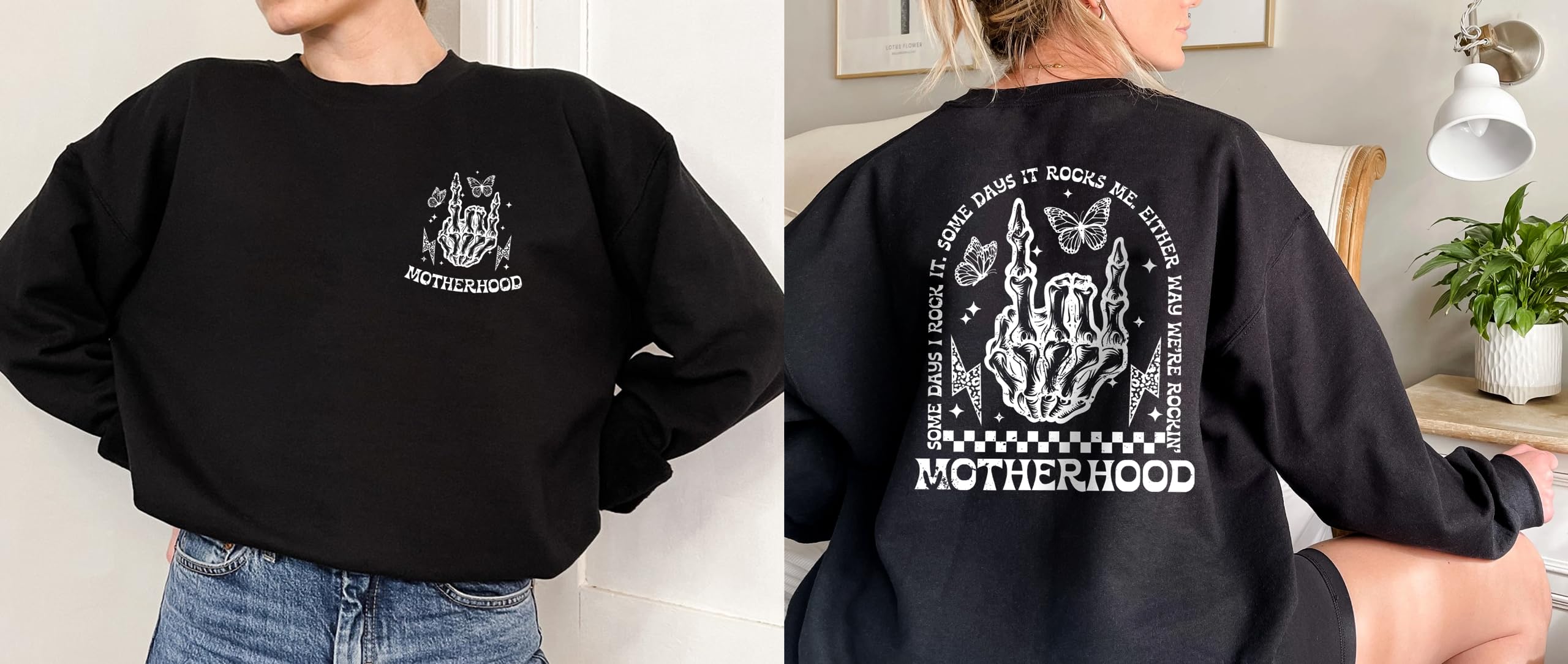 Motherhood Some Days I Rock It Some Days It Rocks Me Sweatshirt 2 Side, Retro Rock Funny Mom Sweater M Sand