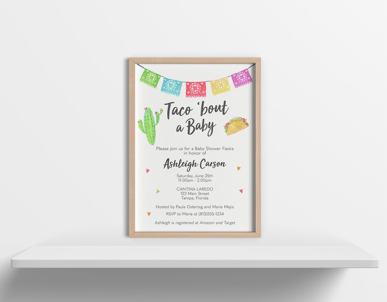 Taco Baby Shower Invitations Fiesta Sprinkle Gender Neutral Unisex Invite Taco Bout 'Bout a Baby Cactus Customizable Printed Personalized Cards (12 Count)