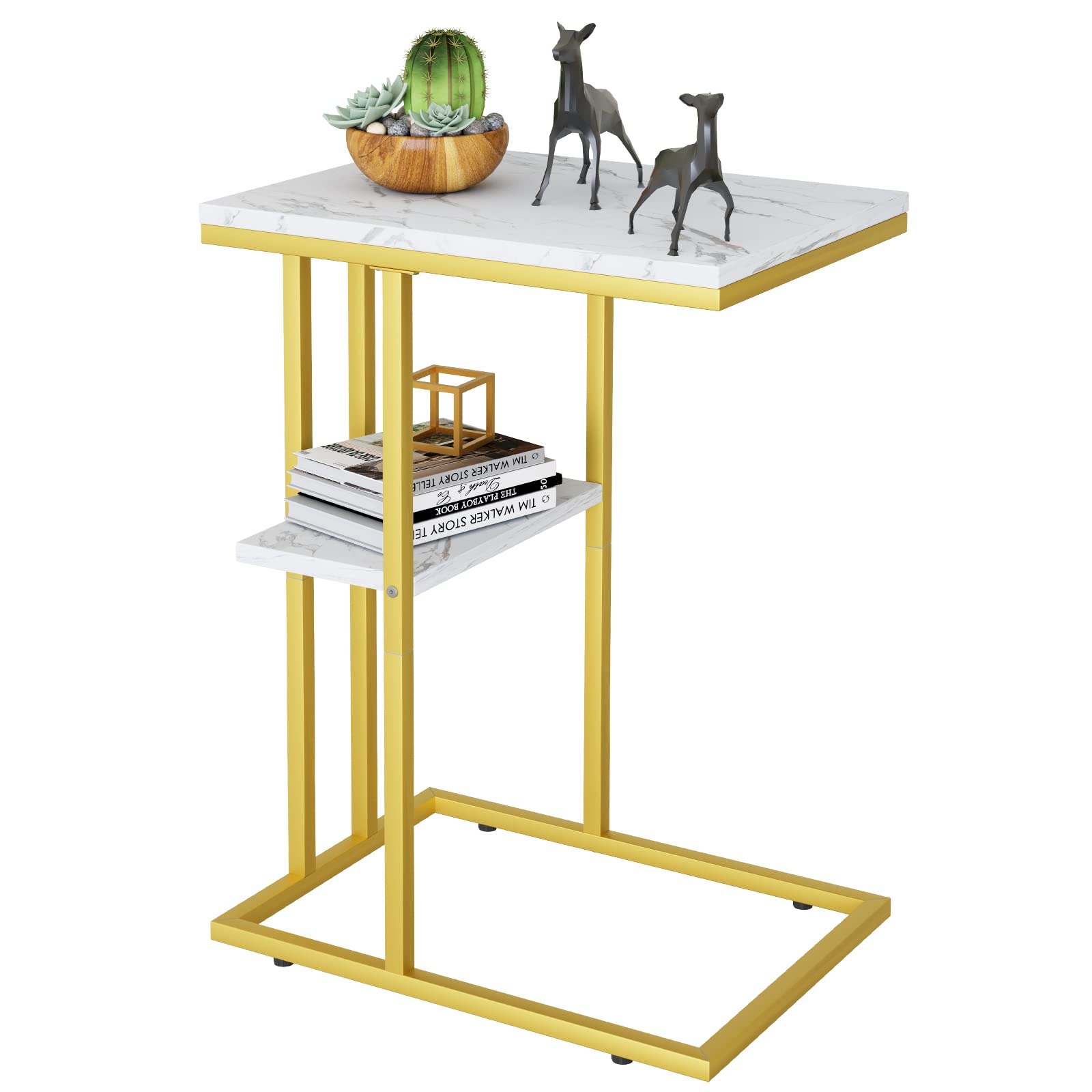 Easy Paws C Shaped End Table,Small Side Table for Couch and Bed, Gold Snack Couch Table for Small Spaces, Living Room, Bedroom,Bedside(Gold)