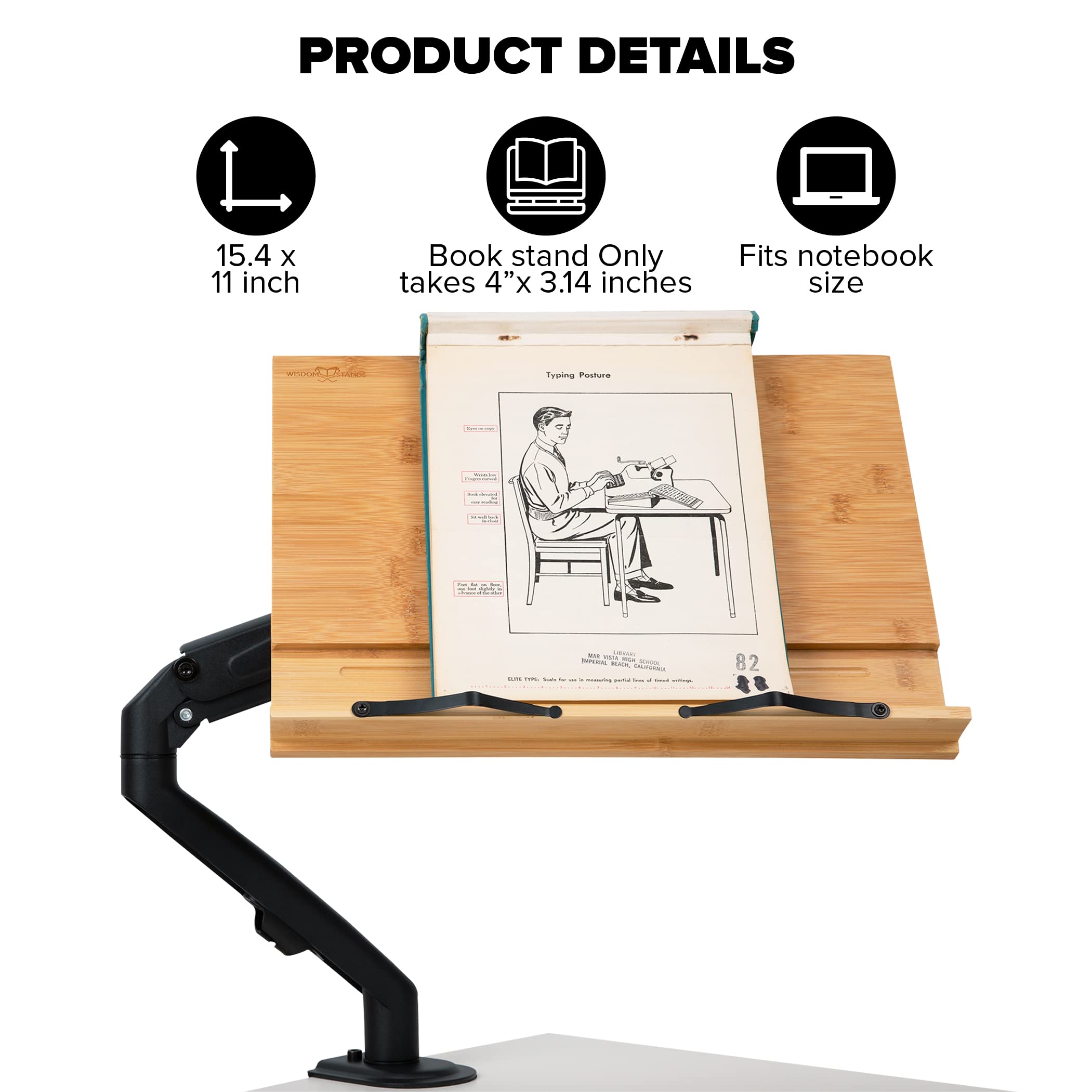 Wisdom Stands Laptop Stand & Book Stand - Highly Adjustable Computer Riser and Book Holder for Desk - for Large & Small Laptops, Books & Tablets - Up to 13 lb - Large Size 15.4 x 11 inch