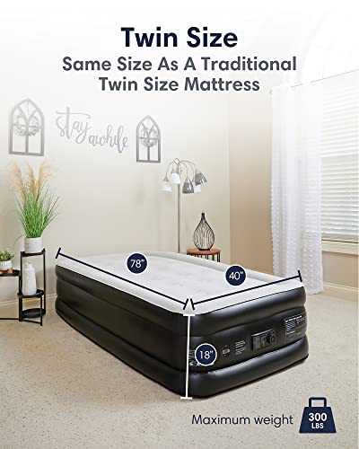 OlarHike Inflatable Twin Air Mattress with Built in Pump,18"Elevated Durable Air Mattresses for Camping,Home&Guests,Fast&Easy Inflation/Deflation Airbed,Black Double Blow up Bed,Travel Cushion,Indoor
