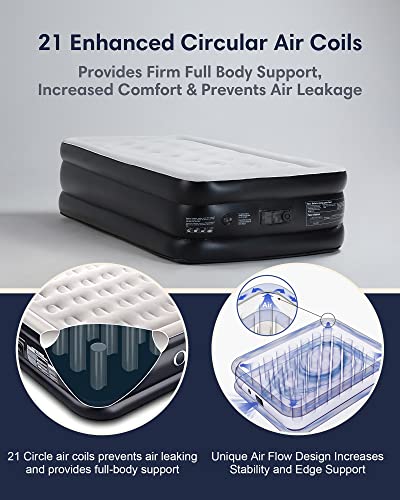 OlarHike Inflatable Twin Air Mattress with Built in Pump,18"Elevated Durable Air Mattresses for Camping,Home&Guests,Fast&Easy Inflation/Deflation Airbed,Black Double Blow up Bed,Travel Cushion,Indoor