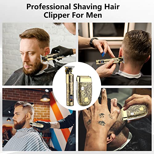 Soonsell T Blade Hair Trimmers for Family+Foil Shaver Trimmer Set,Man Professional Cordless Barbers Clippers Set Blade Close Cutting Beard Trimmer Trimmer, 4 Guards & 2 Foil Head