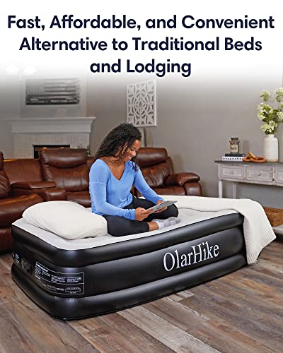 OlarHike Inflatable Twin Air Mattress with Built in Pump,18"Elevated Durable Air Mattresses for Camping,Home&Guests,Fast&Easy Inflation/Deflation Airbed,Black Double Blow up Bed,Travel Cushion,Indoor