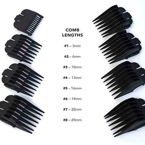 Wahl Professional - Black Taper Attachment Comb Set - 8 Piece Set (1/8" to 1") - Comes in Plastic Comb Caddy for Easy Storage/Organization