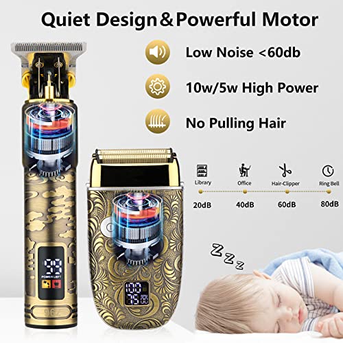 Soonsell T Blade Hair Trimmers for Family+Foil Shaver Trimmer Set,Man Professional Cordless Barbers Clippers Set Blade Close Cutting Beard Trimmer Trimmer, 4 Guards & 2 Foil Head